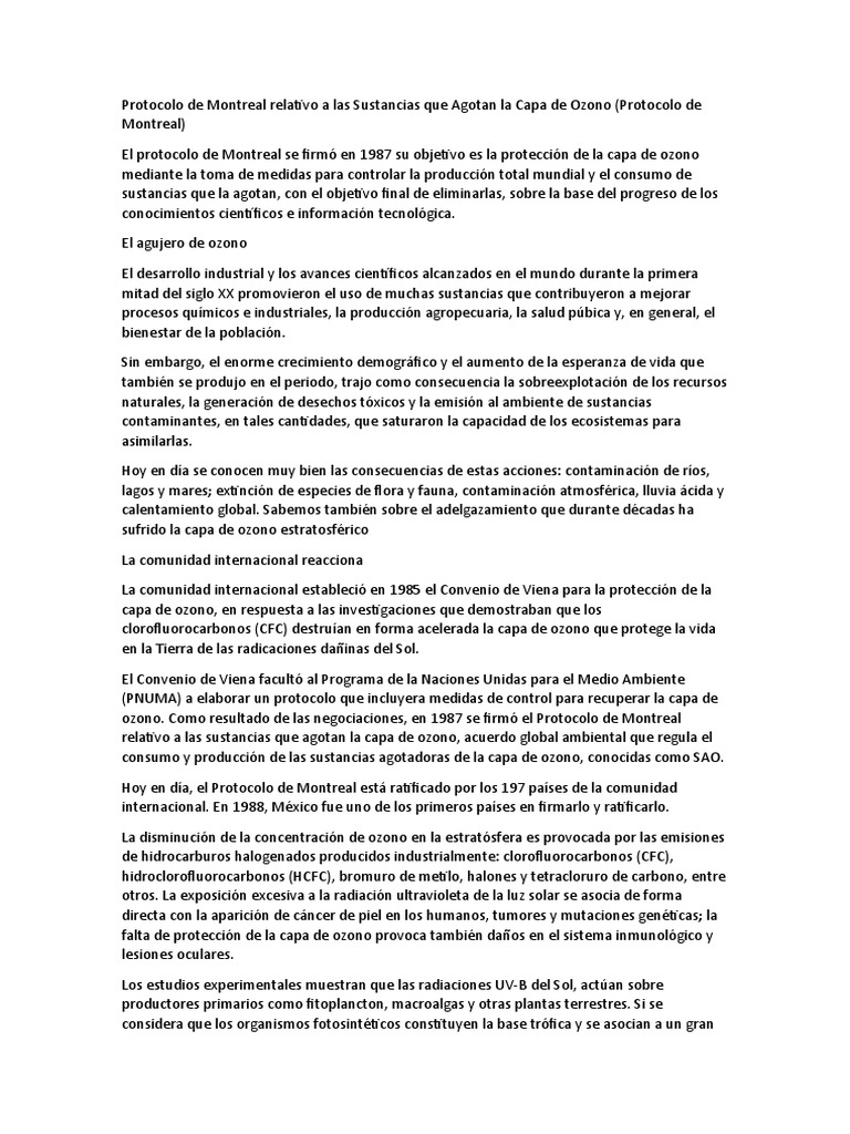 Protocolo de Montreal Relativo A Las Sustancias Que Agotan La Capa de ...