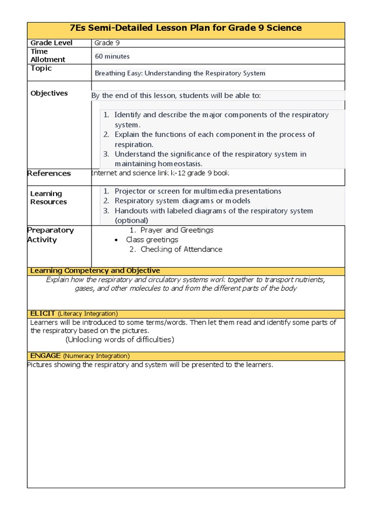 7es Respiratory System Lesson Plan | PDF | Respiratory System | Exhalation