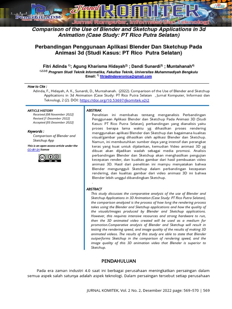Comparison of The Use of Blender and Sketchup Appl | PDF | Komputer | Teknologi & Rekayasa