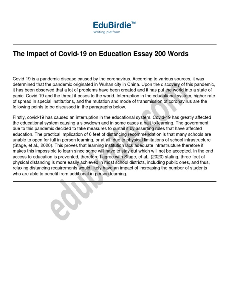 The Impact of Covid-19 On Education Essay 200 Words | PDF