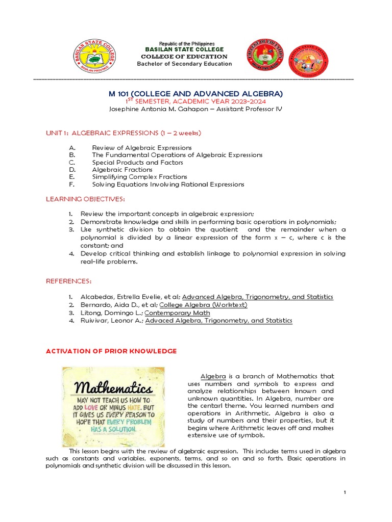 M101 Chapter 1 | Download Free PDF | Division (Mathematics) | Factorization