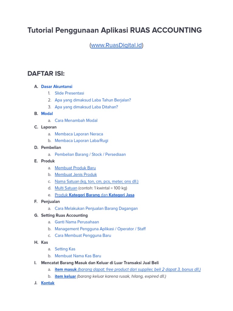 Panduan Lengkap Aplikasi Ruas Accounting | PDF | Karier & Perkembangan | Bisnis