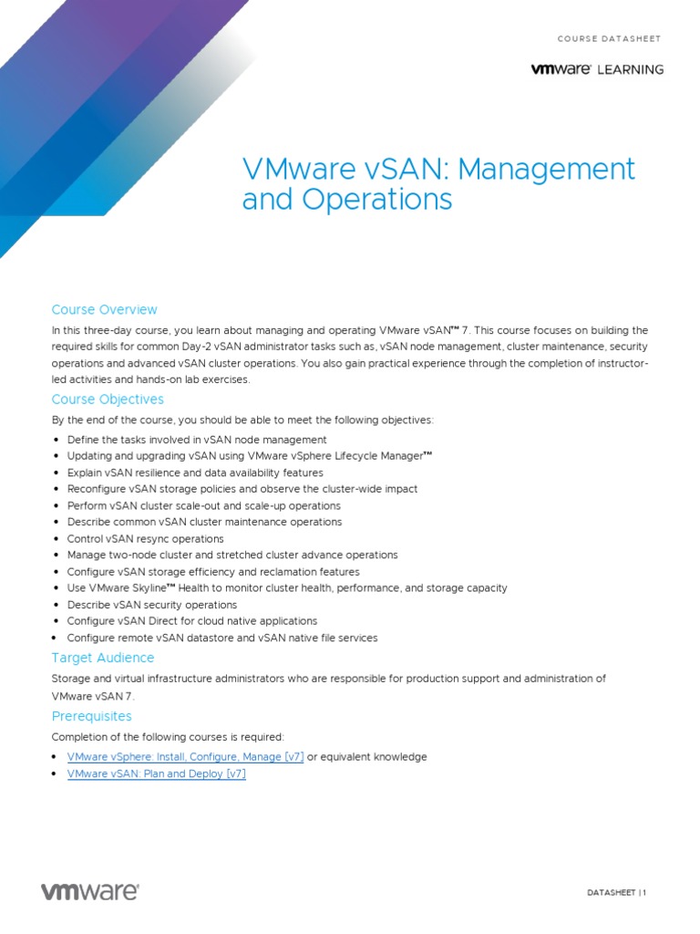 EDU - DATASHEET VMware vSAN Management and Operations v7 | PDF | Computer Cluster | Trademark