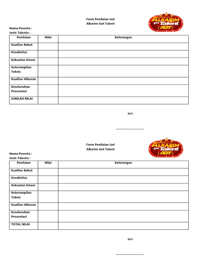 Form Penilaian Juri AGT | PDF