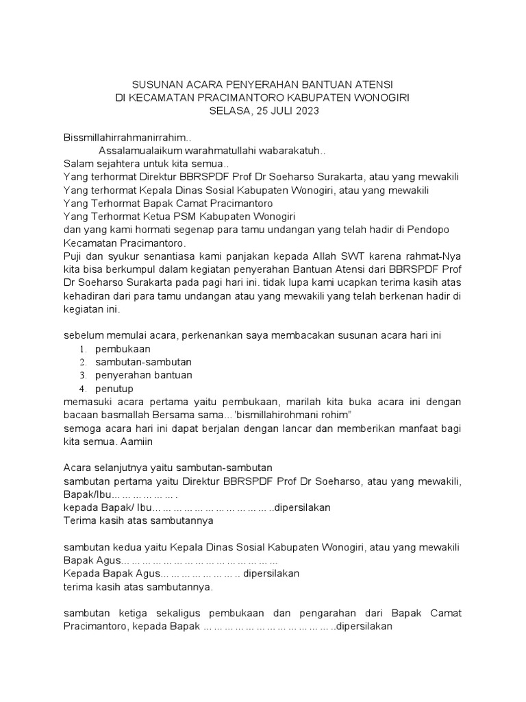 Susunan Acara Penyerahan Bantuan Atensi | PDF Susunan Acara Penyerahan Bantuan Atensi | PDF