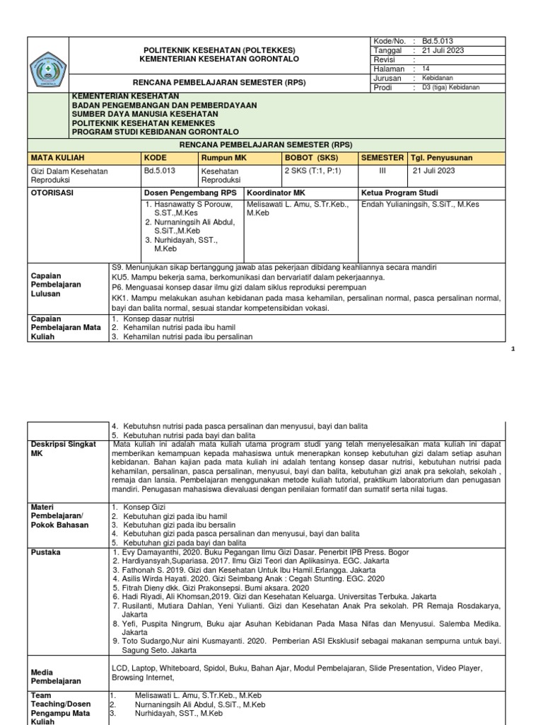 RPS Gizi Kespro 2023 - 2024 | PDF