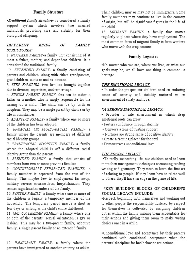 Family Structure&Legacies | PDF | Family | Single Parent