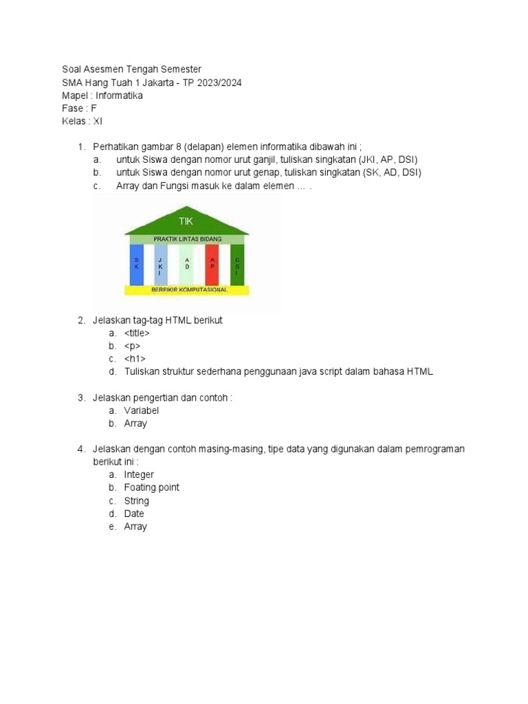 Soal Asesmen Tengah Semester - Informatika Kelas 11 | PDF