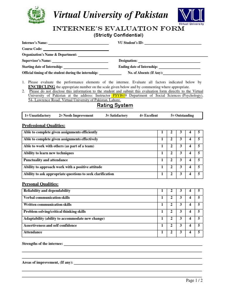 Evaluation - Form Virtual University | PDF | Psychological Concepts | Human Communication