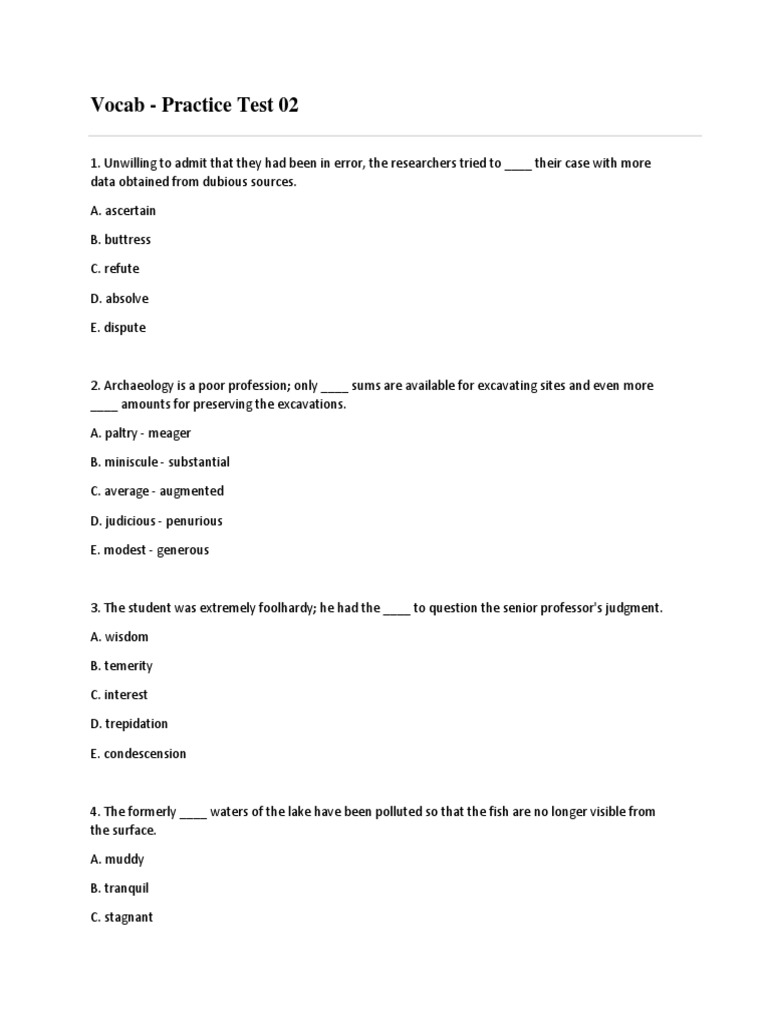 Vocabulary Practice Test 02 | PDF | Morphology (Biology) | Anatomy