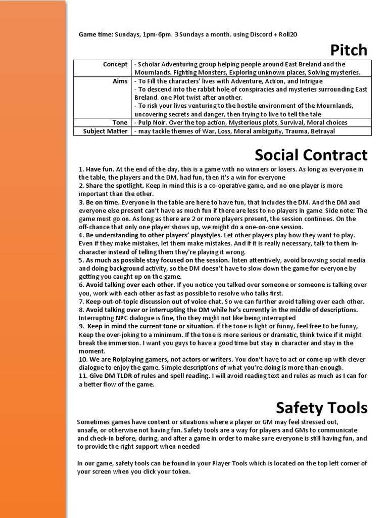 Session 0 Notes | PDF | Role Playing Games