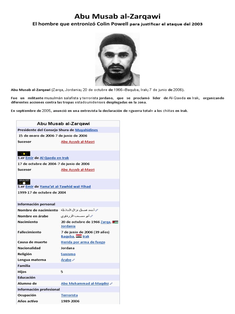 Abu Musab al-Zarqawi: Líder de Al-Qaeda en Irak | PDF | Religión y ...