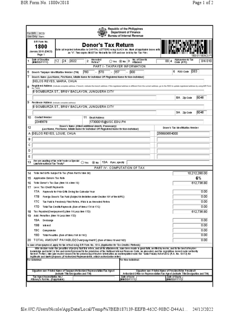 Group 7 - Project No. 4 - BIR Form No. 1800 | PDF | Taxes | Tax Refund