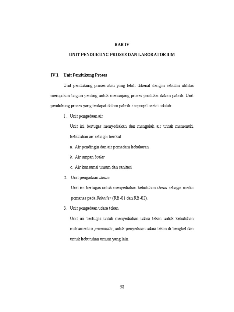 Bab IV Unit Pendukung Proses Dan Laboratorium | PDF