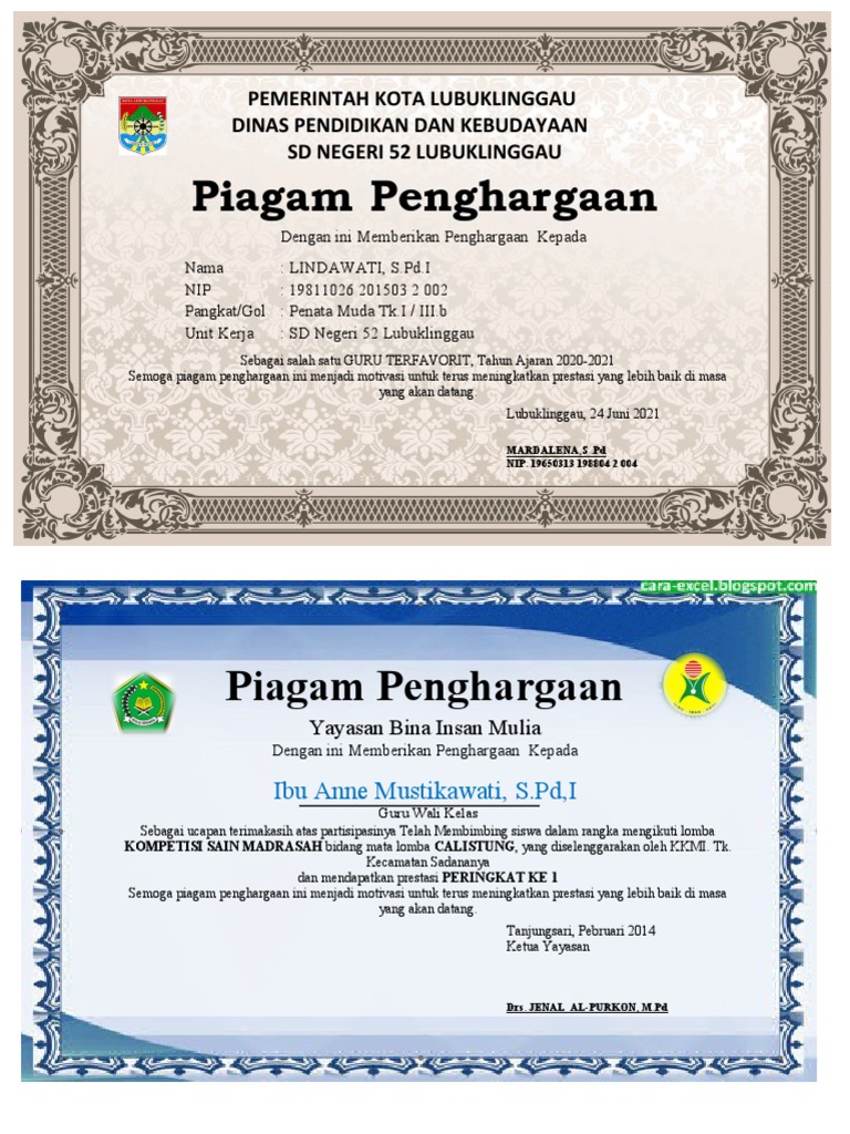 Kumpulan Piagam Penghargaan Guru | PDF