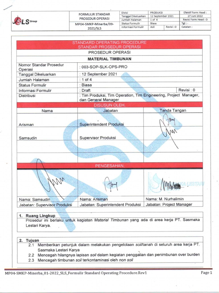 MP04-SMKP-Minerba - 01-2022 - SLS 003-SOP-SLK-OPS-PRO Produksi ...