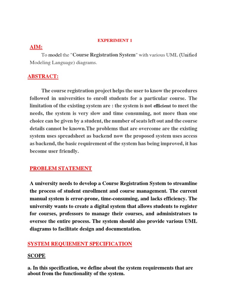 Model: To The "Course Registration System" With Various UML (Unified ...