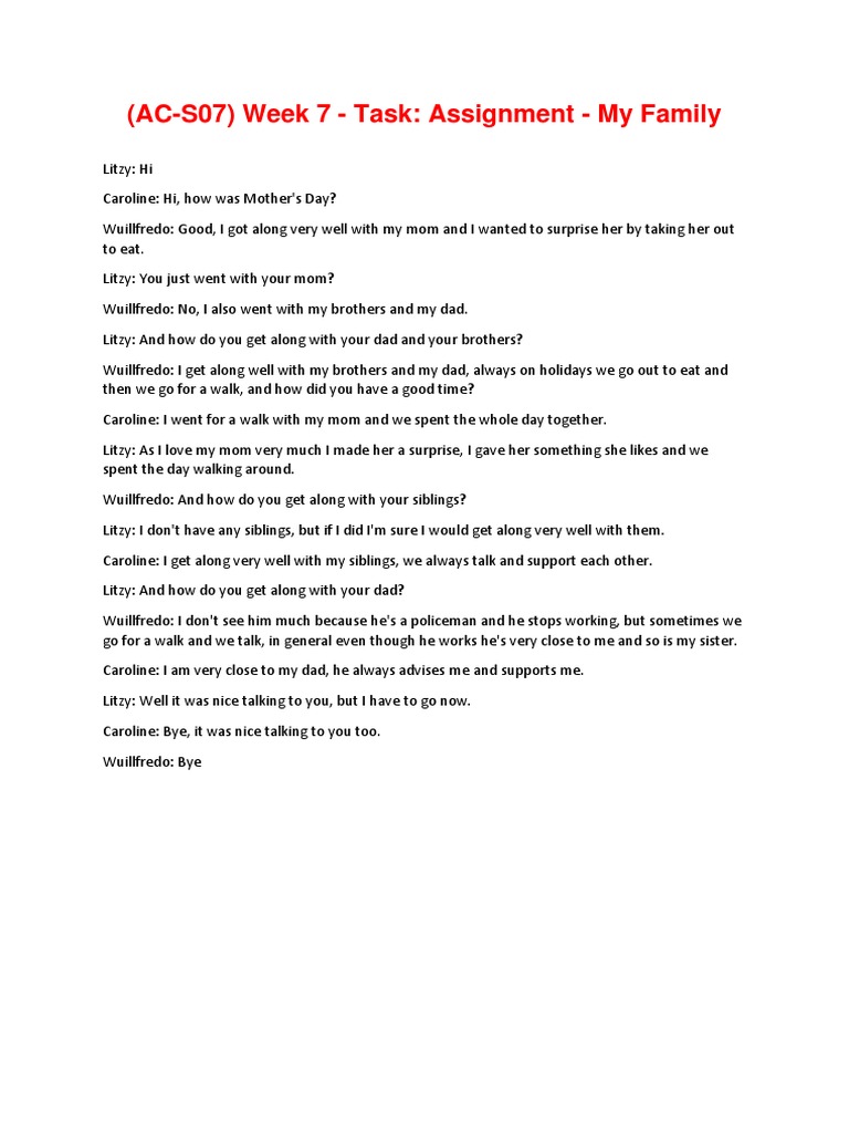 (AC-S07) Week 7 - Task Assignment - My Family | PDF | Self-Improvement