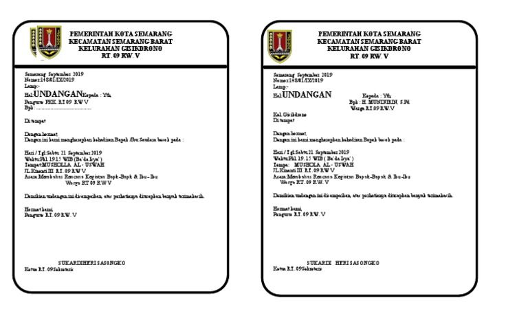 Undangan Pertemuan Rutin Rt Pdf