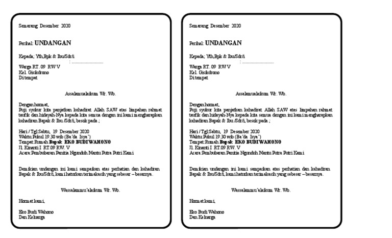 Undangan Hajatan Selamatan | PDF