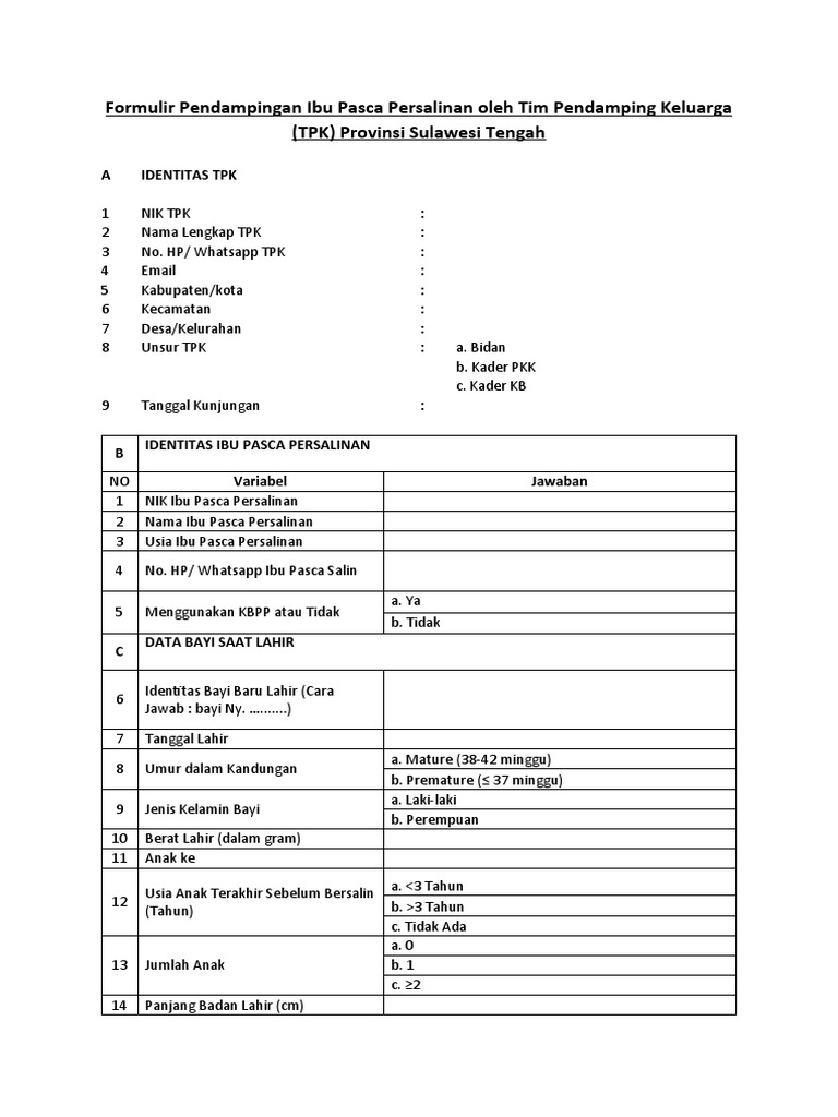 Formulir Pendampingan Ibu Pasca Persalinan Oleh Tim Pendamping Keluarga (Revisi) | PDF