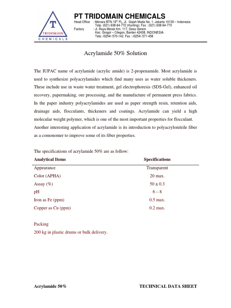 TDS Acrylamide 50 | PDF