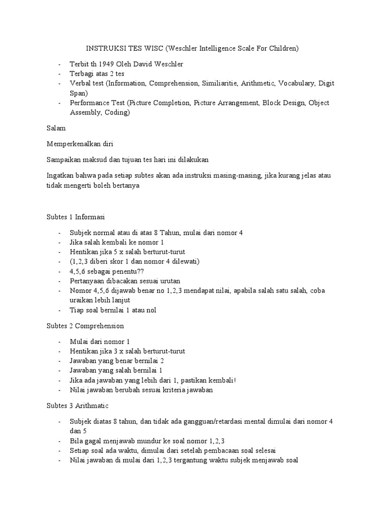 Instruksi Tes Wisc Pdf