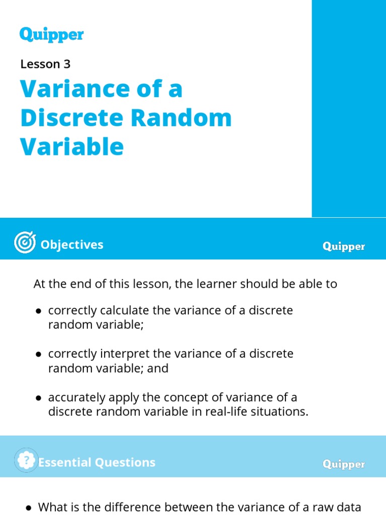 Unit 2 Lesson 3 Variance Of Random Variable Pdf Variance Standard