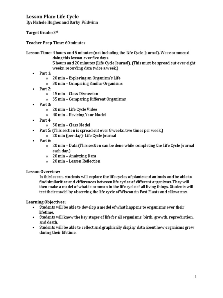 Life Cylce Lesson Plan | PDF