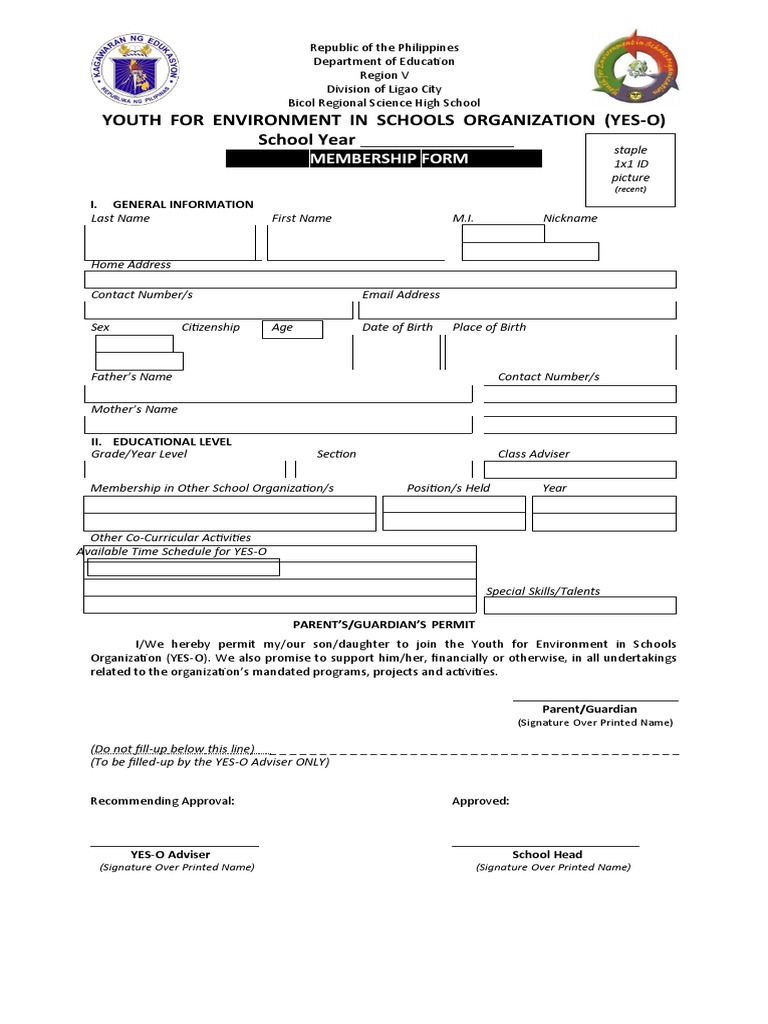 Yes o Membership Form | PDF | Government | Social Institutions
