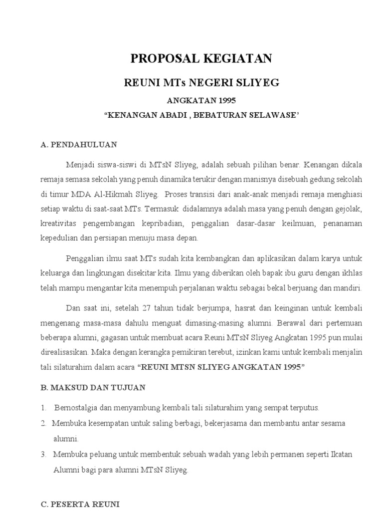 Proposal Kegiatan Reuni MTS | PDF | Karier & Perkembangan
