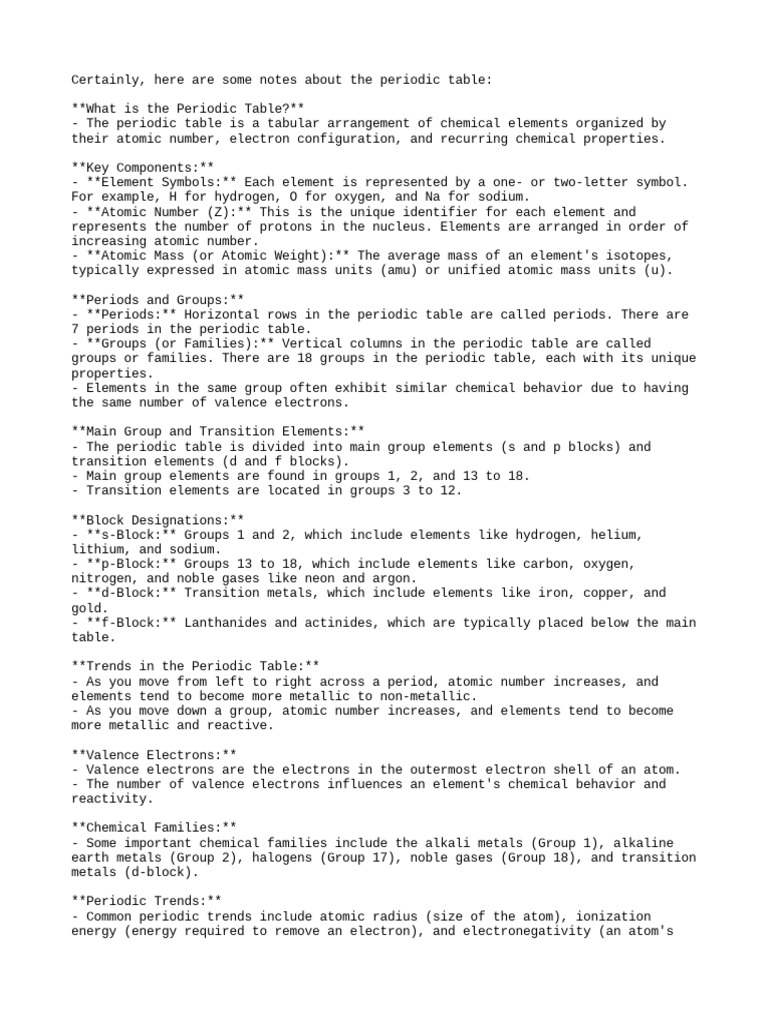 Periodic Table Notes | PDF | Periodic Table | Chemical Elements