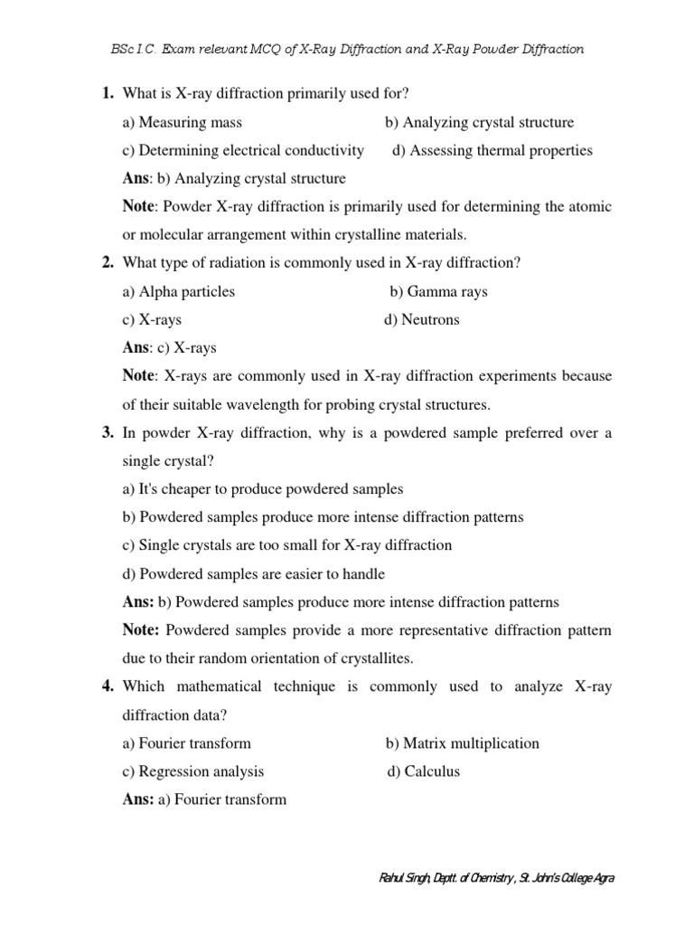 MCQ For B.SC Industrial Chemistry | PDF | X Ray Crystallography | Amorphous Solid
