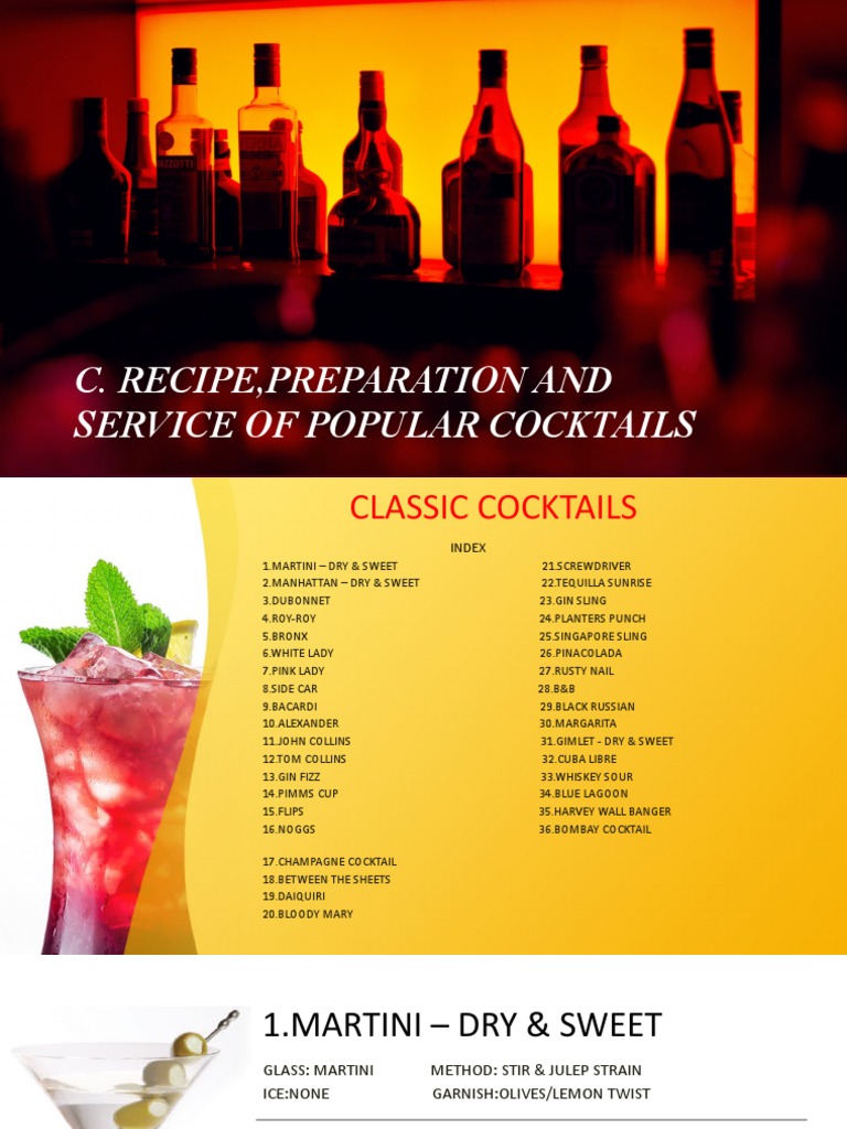Recipe, Preparation and Service of Popular Cocktails | PDF | Martini ...