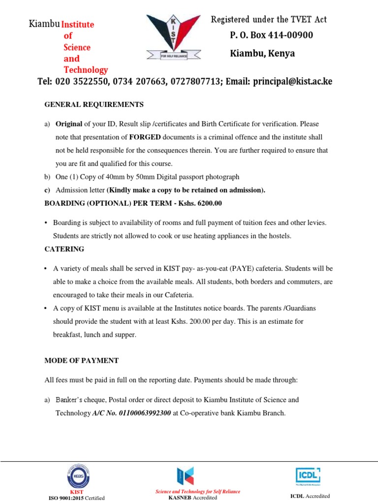 KIST Fee Structure and Admission Details | PDF