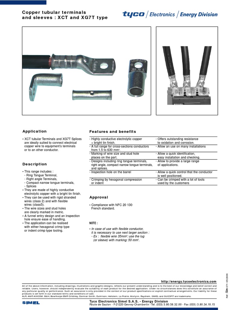 Copper Tubular Terminals and Sleeves: XCT and XG7T Type: Application ...