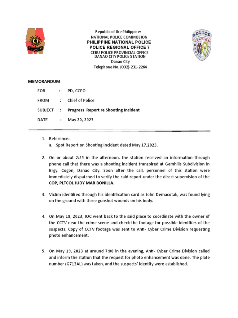 1st Progress Report-Shooting Incident | PDF