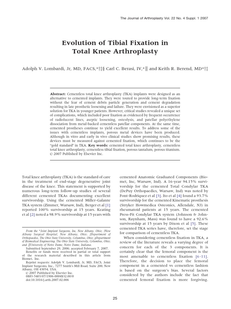 Evolution of Tibial Fixation in Total Knee Arthroplasty | PDF