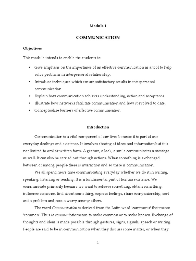 Module 1 - Communication | PDF | Communication | Nonverbal Communication