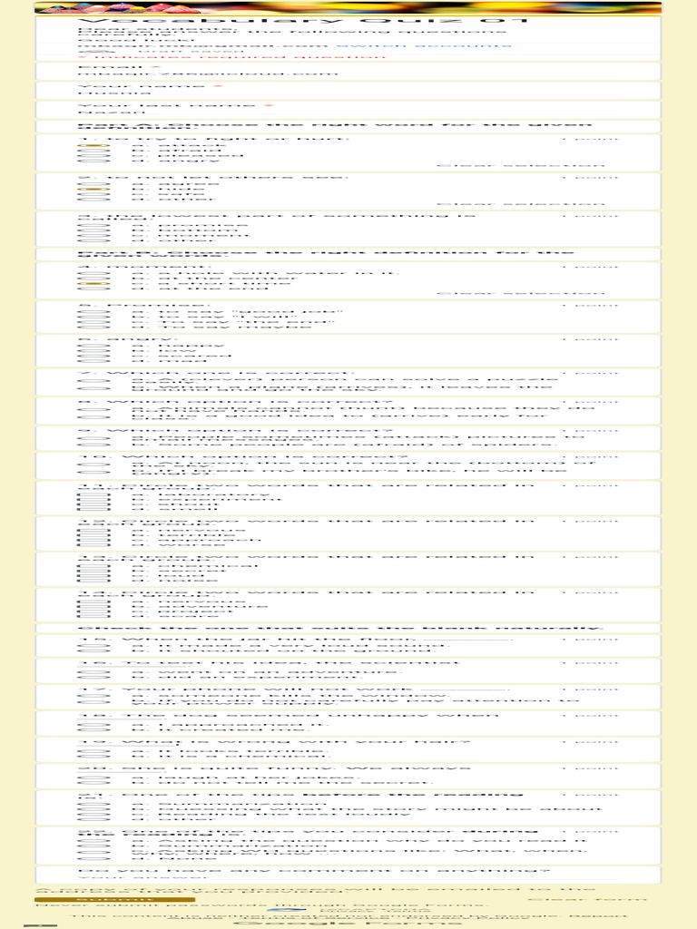 Vocabulary Quiz and Definitions Test | PDF