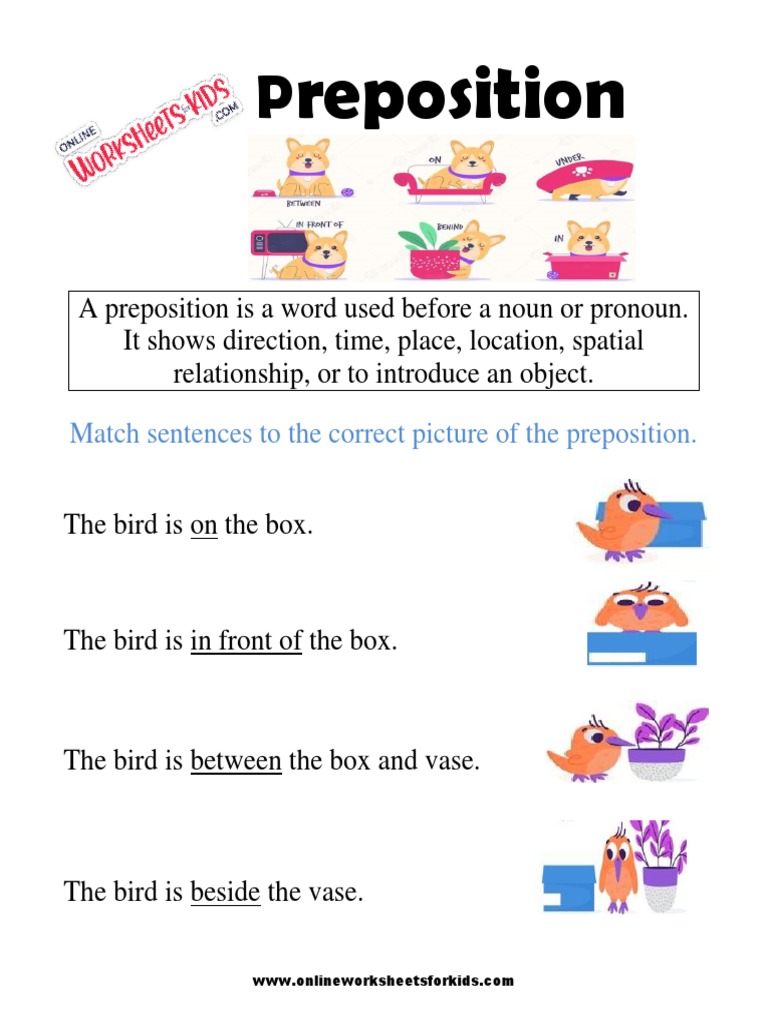 Preposition Worksheets For Grade 1-6 | PDF