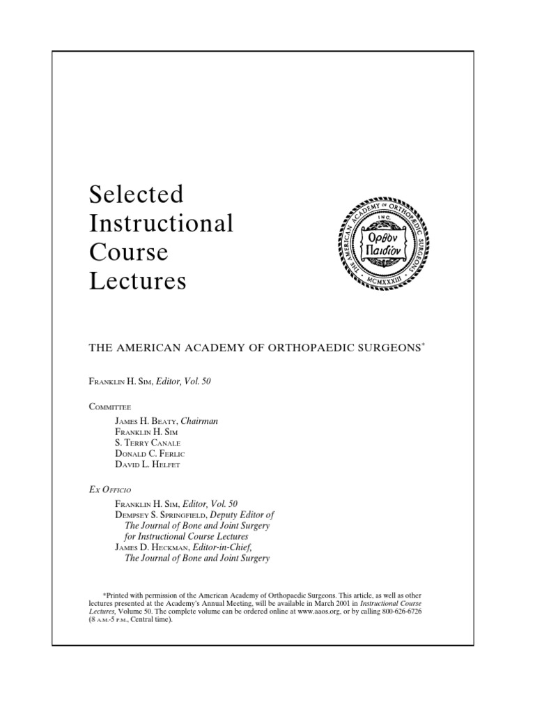 Selected Instructional Course Lectures: The American Academy of Orthopaedic Surgeons | PDF ...