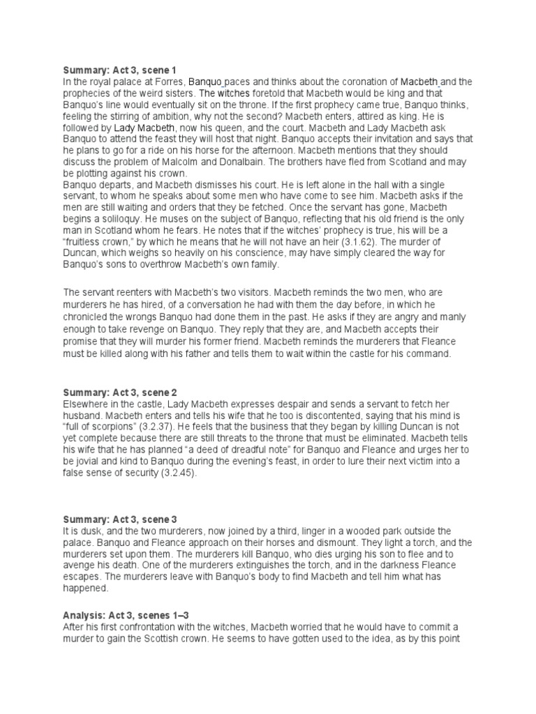 Macbeth - Act 3 Summary & Analysis | PDF