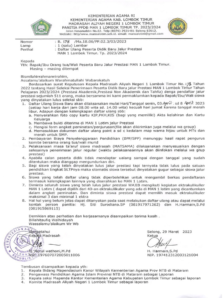 Daftar Ulang PPDB 23 | PDF