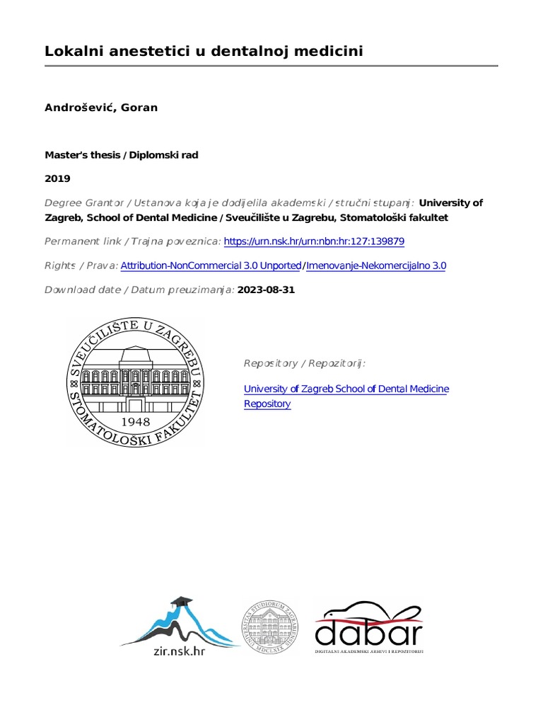 Diplomski Rad Lokalni Anestetici U Dentalnoj Medicini Goran Androsevic ...