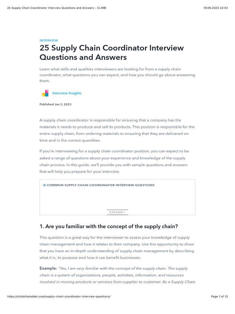 25 Supply Chain Coordinator Interview Questions and Answers - CLIMB ...