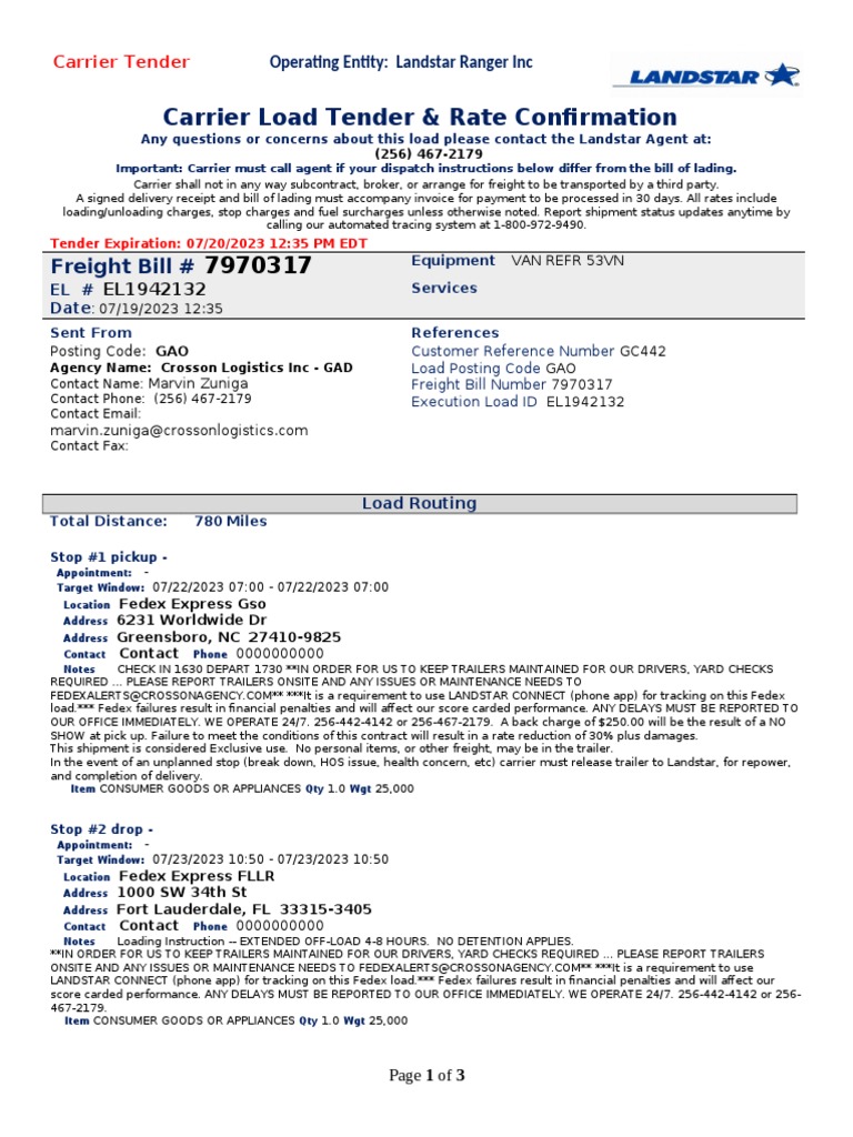 CarrierRateConfirmation EL1942132 | PDF | Business