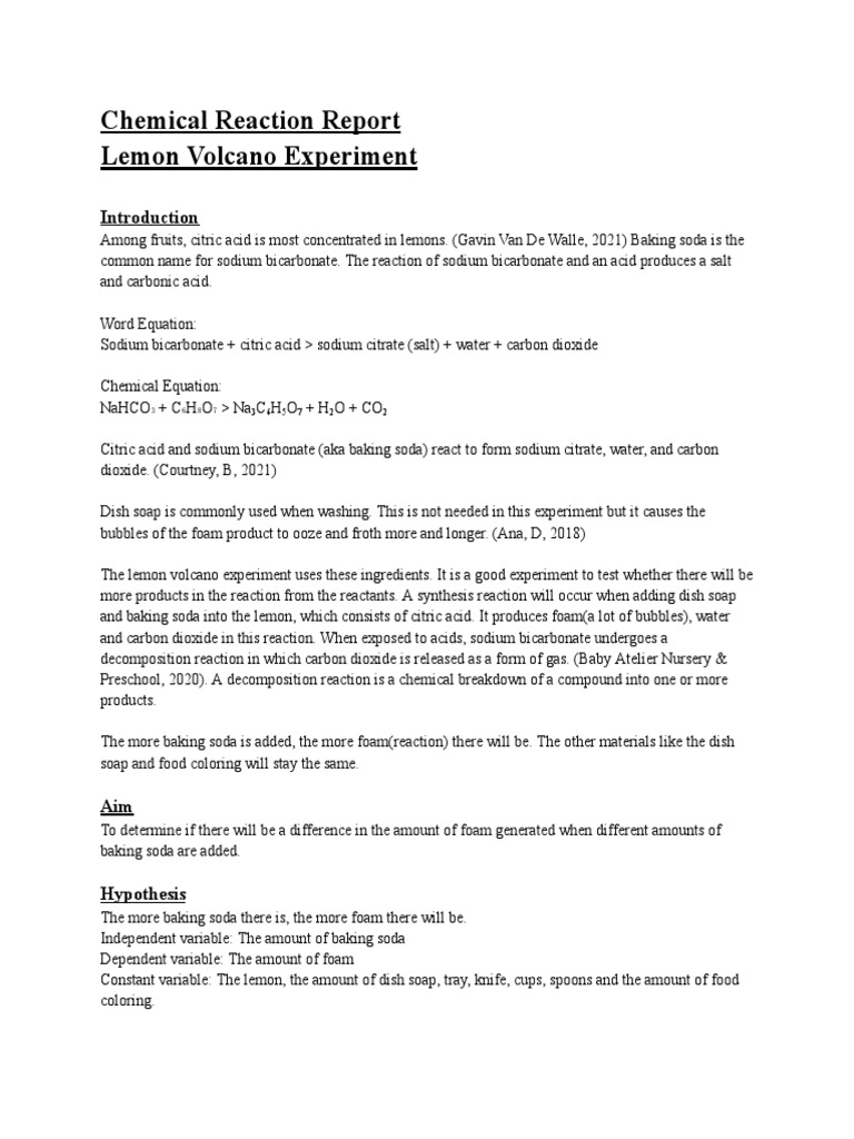 YIH YEE CHONG - Summative Assessment - Chemical Reaction Experiment ...