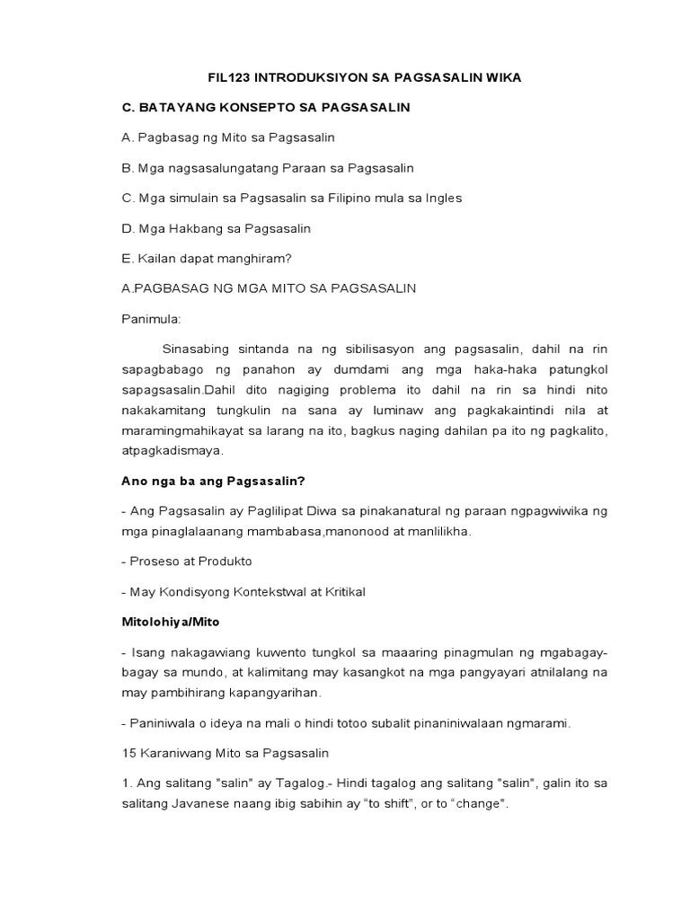 Fil123 Introduksiyon Sa Pagsasalin Wika | PDF
