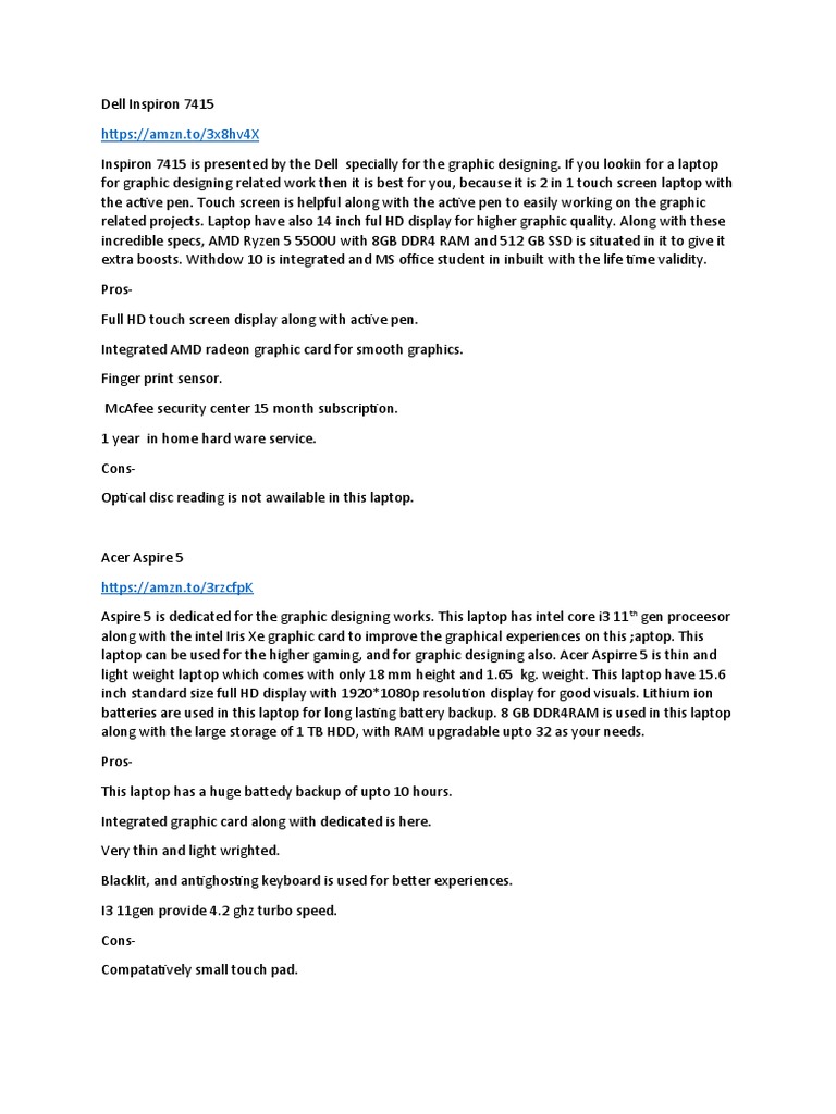 Graphic Designing Laptops. | PDF | Laptop | Consumer Electronics